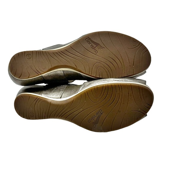 Dansko | Shoes | Dansko Vera Leather Peep Toe Sandals Metallic Pewter ...